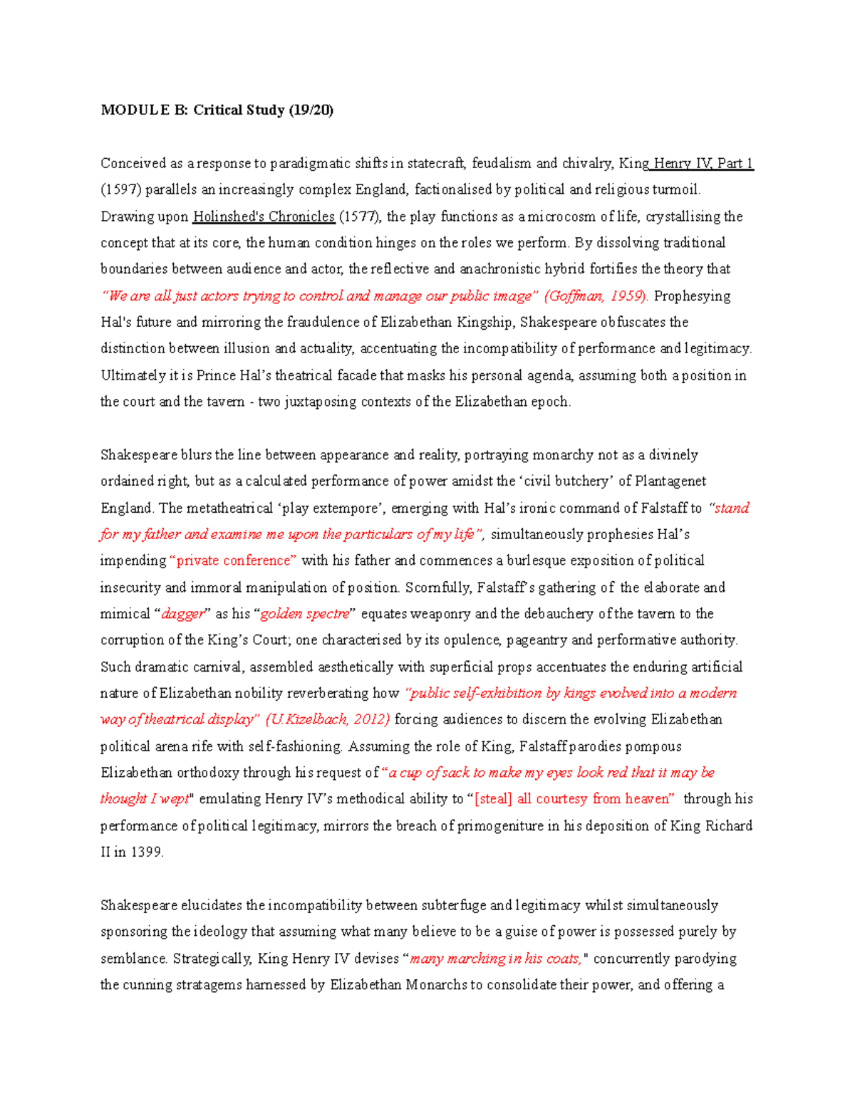MODULE B: Critical Analysis of King Henry IV, Part 1 - Studocu