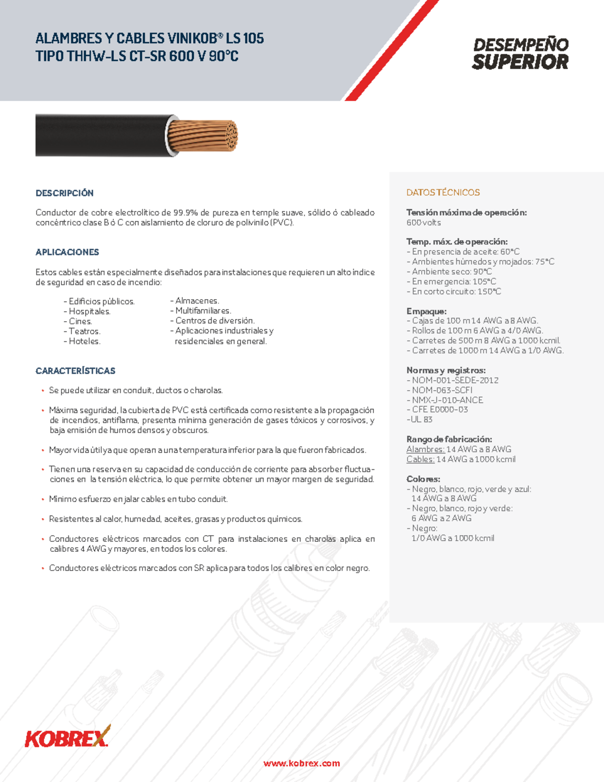Ficha Técnica Cables Kobrex 600V - Aplicaciones y Características - Studocu