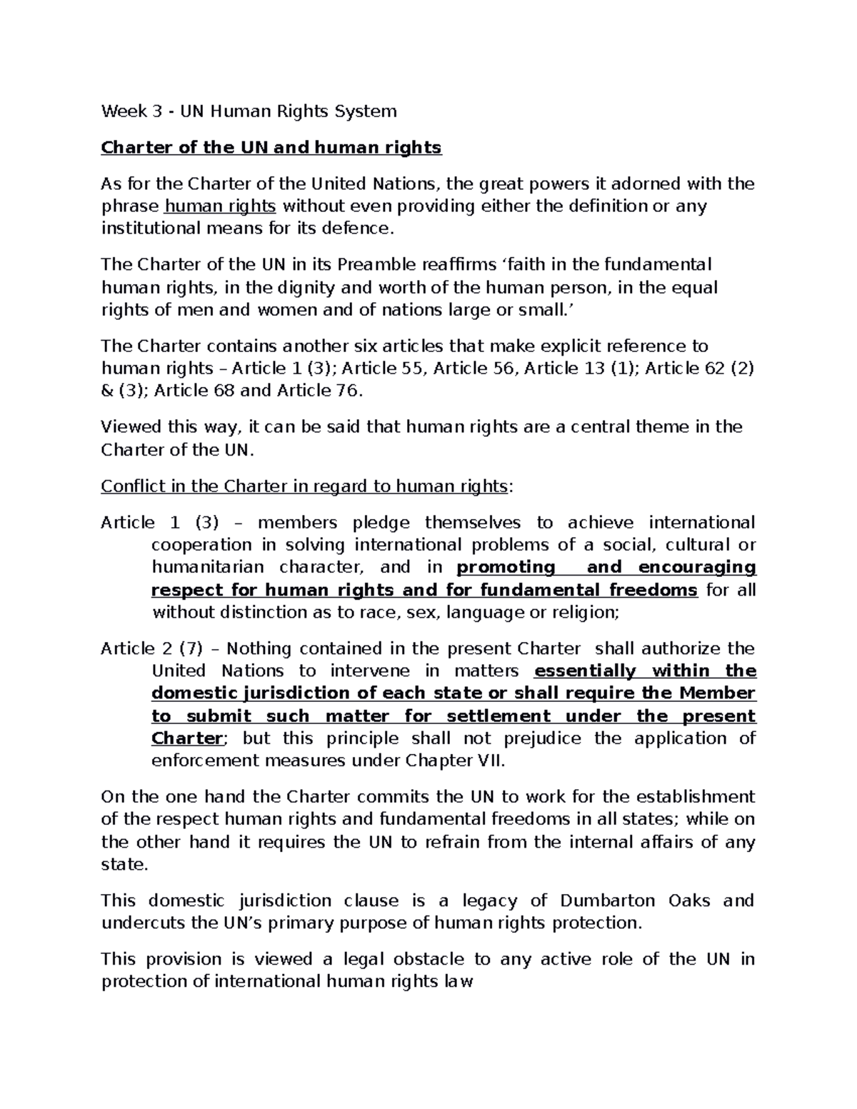 3. Week 3 Class Notes: UN Human Rights System Overview - Studocu