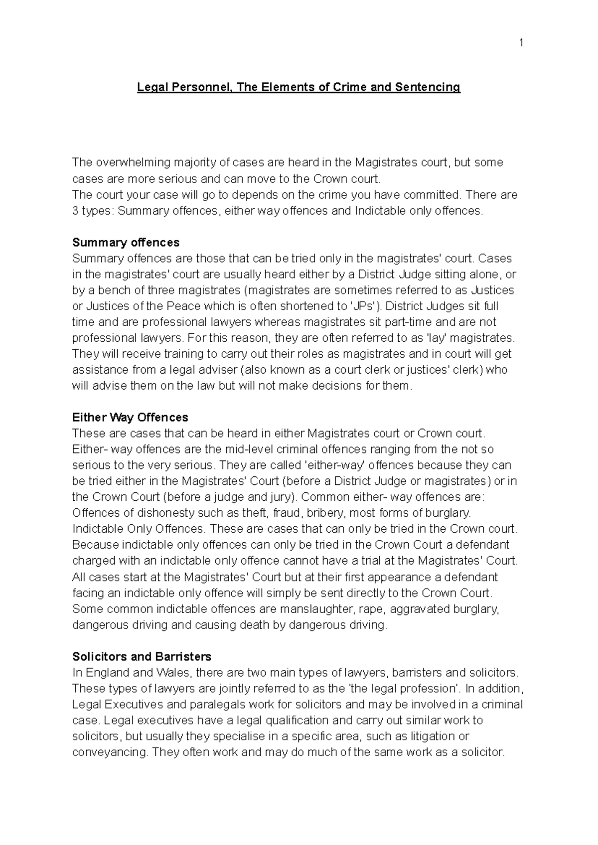 Unit 2CD - BTEC Applied Law Coursework: Criminal Justice System ...