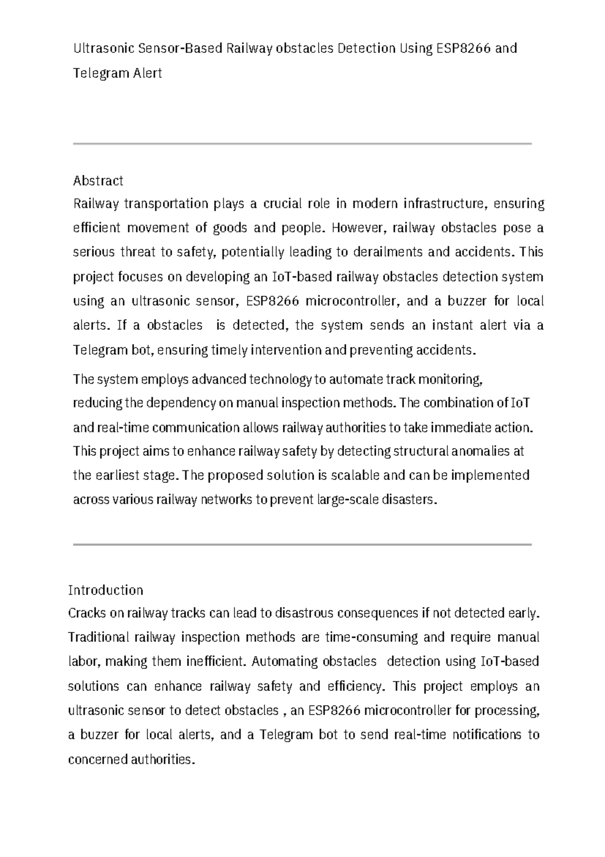 Ultrasonic Sensor Railway Track Finder - Abstract Railway ...