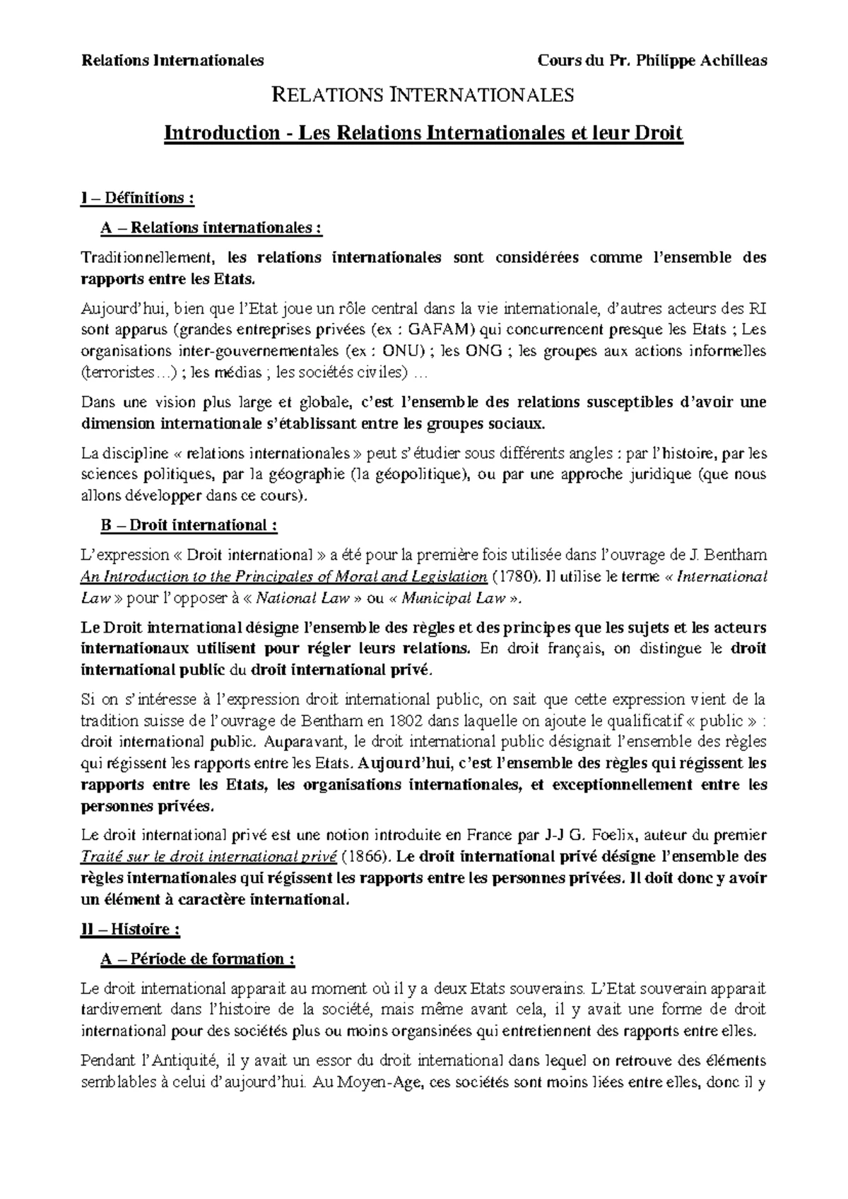 Cours complet de Relations Internationales (2021-22) - Philippe Achilleas - RELATIONS - Studocu