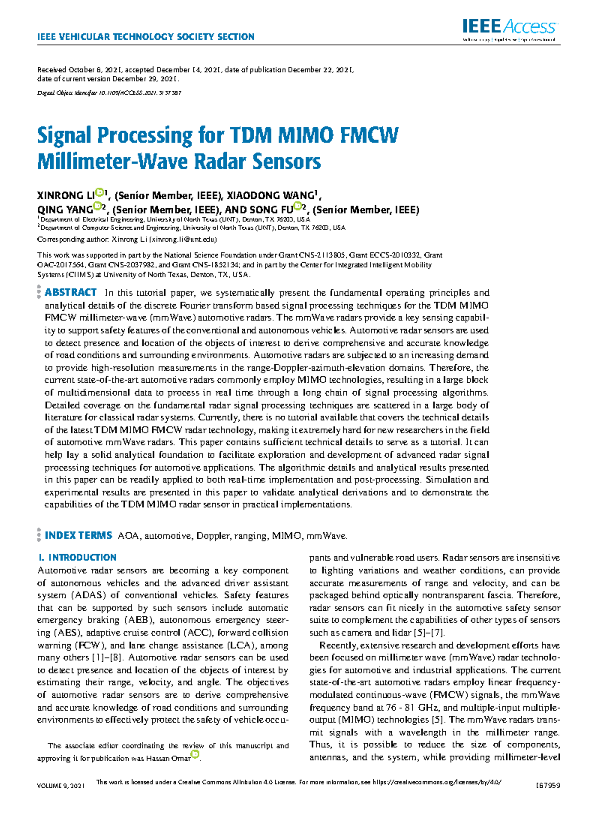 Signal Processing Techniques for TDM MIMO FMCW Radar Sensors - Studocu