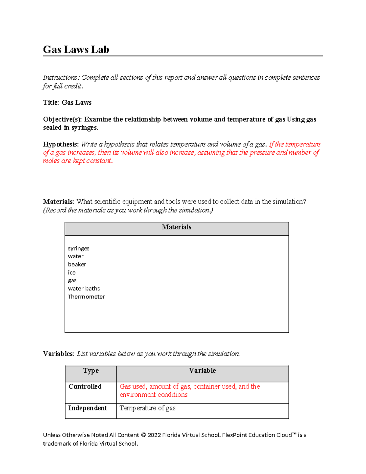 Gas Laws Lab Report: Exploring Volume-Temperature Relationships - Studocu