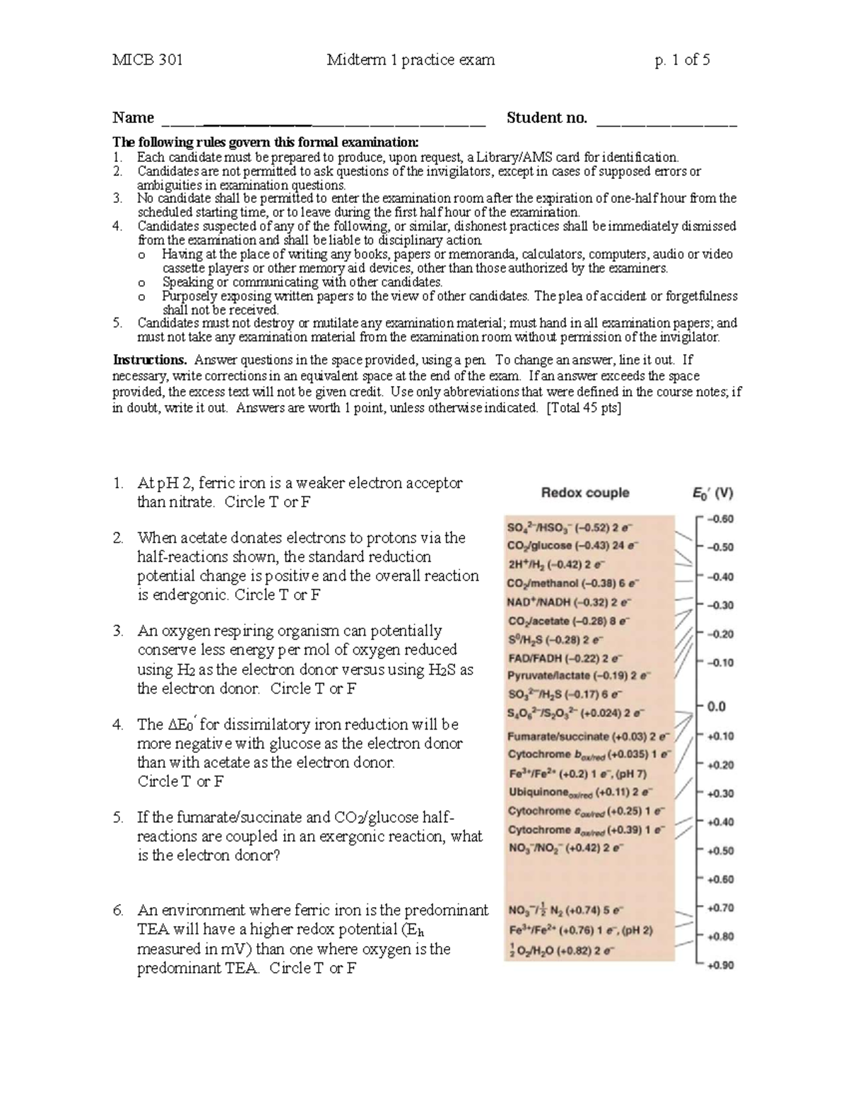 MICB 301 Midterm 1 Practice Exam Guidelines and Questions - Studocu