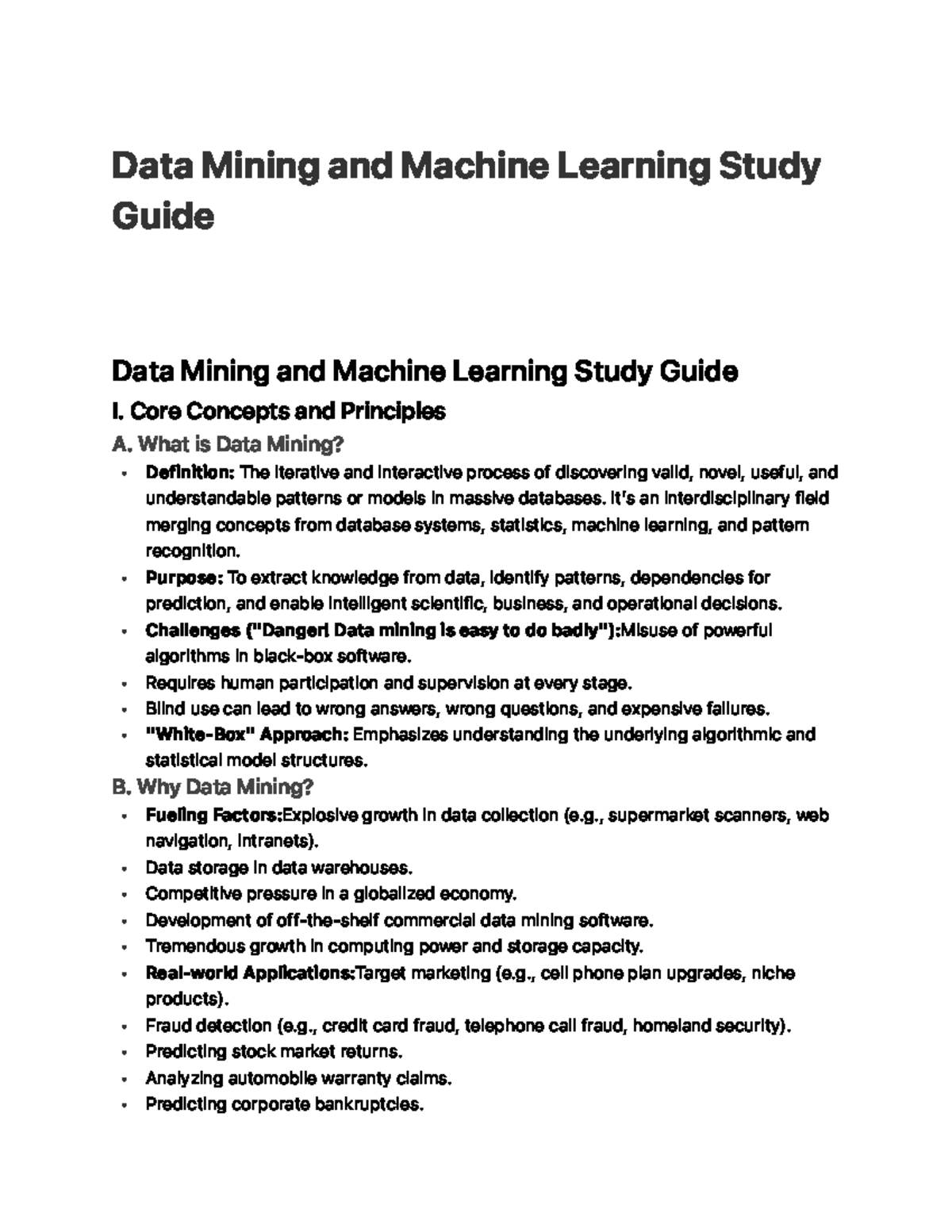 Data Mining and Machine Learning Study Guide (Course Code: DML101) - Studocu