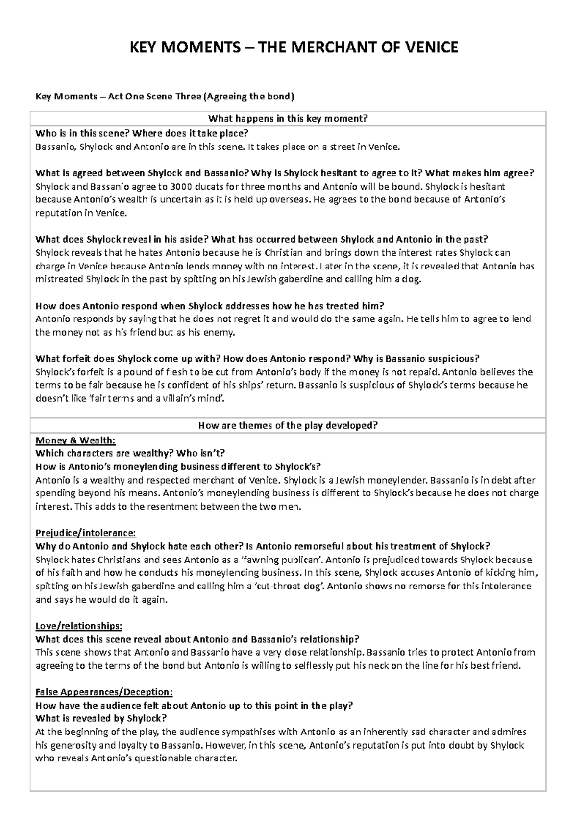 Key Moments Analysis in The Merchant of Venice (ENG 101) - Studocu