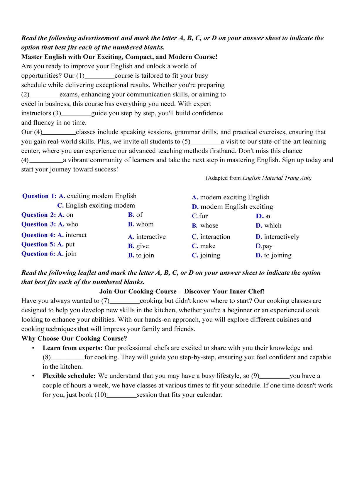 TEST 6 - English Language Proficiency Assessment - Studocu