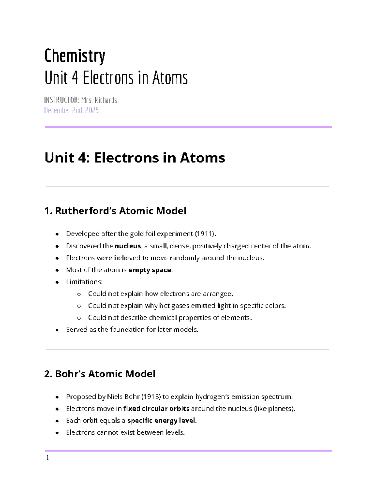 Chem 101 Unit 4: Electrons in Atoms Study Notes - Studocu
