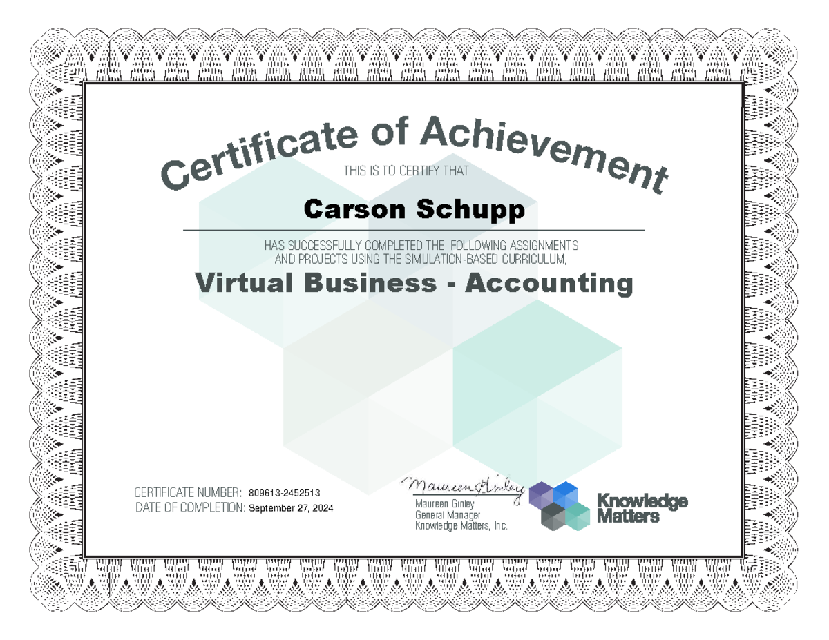 Certificate Of Achievement - Maureen Ginley General Manager Knowledge ...