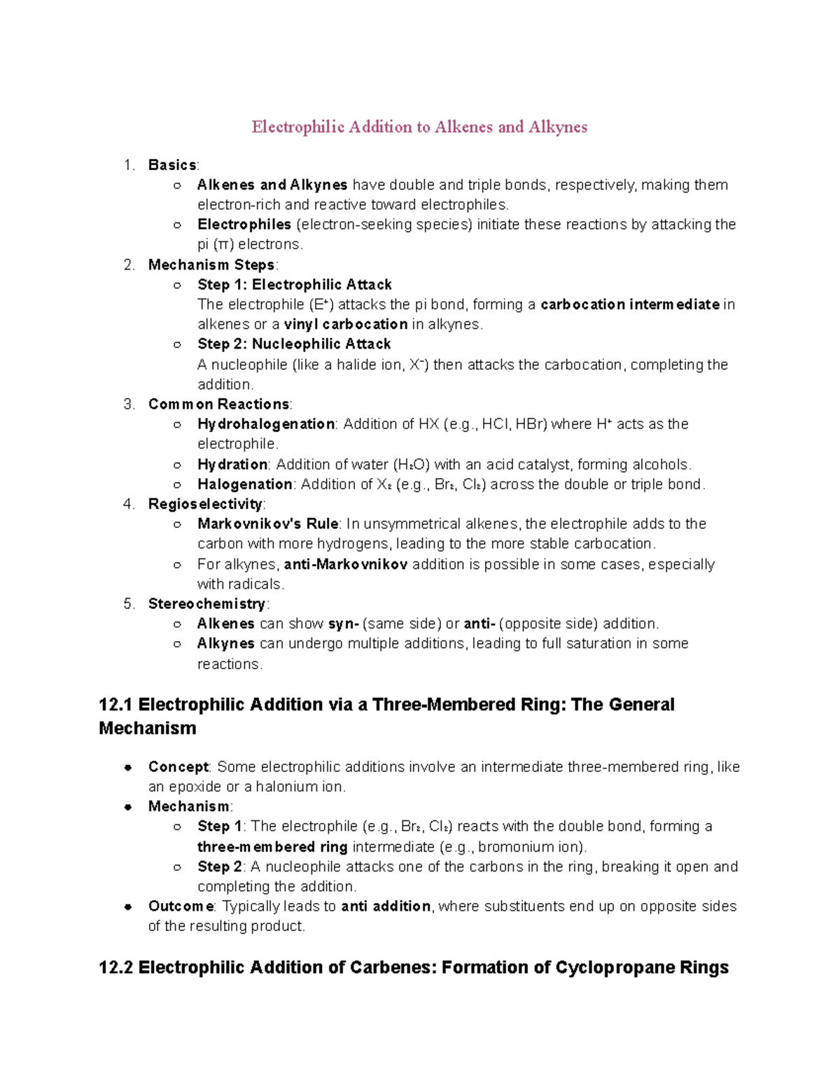 Electrophilic Addition to Alkenes and Alkynes - Electrophilic Addition ...
