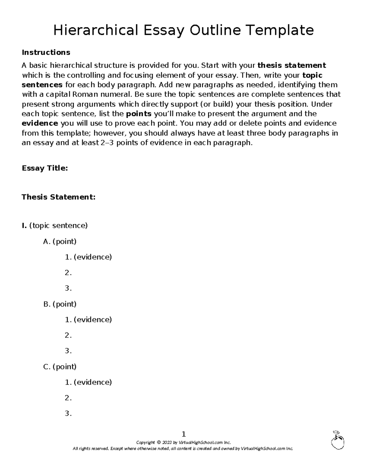 Hierarchical Essay Outline Template Instructions for Structuring Your ...