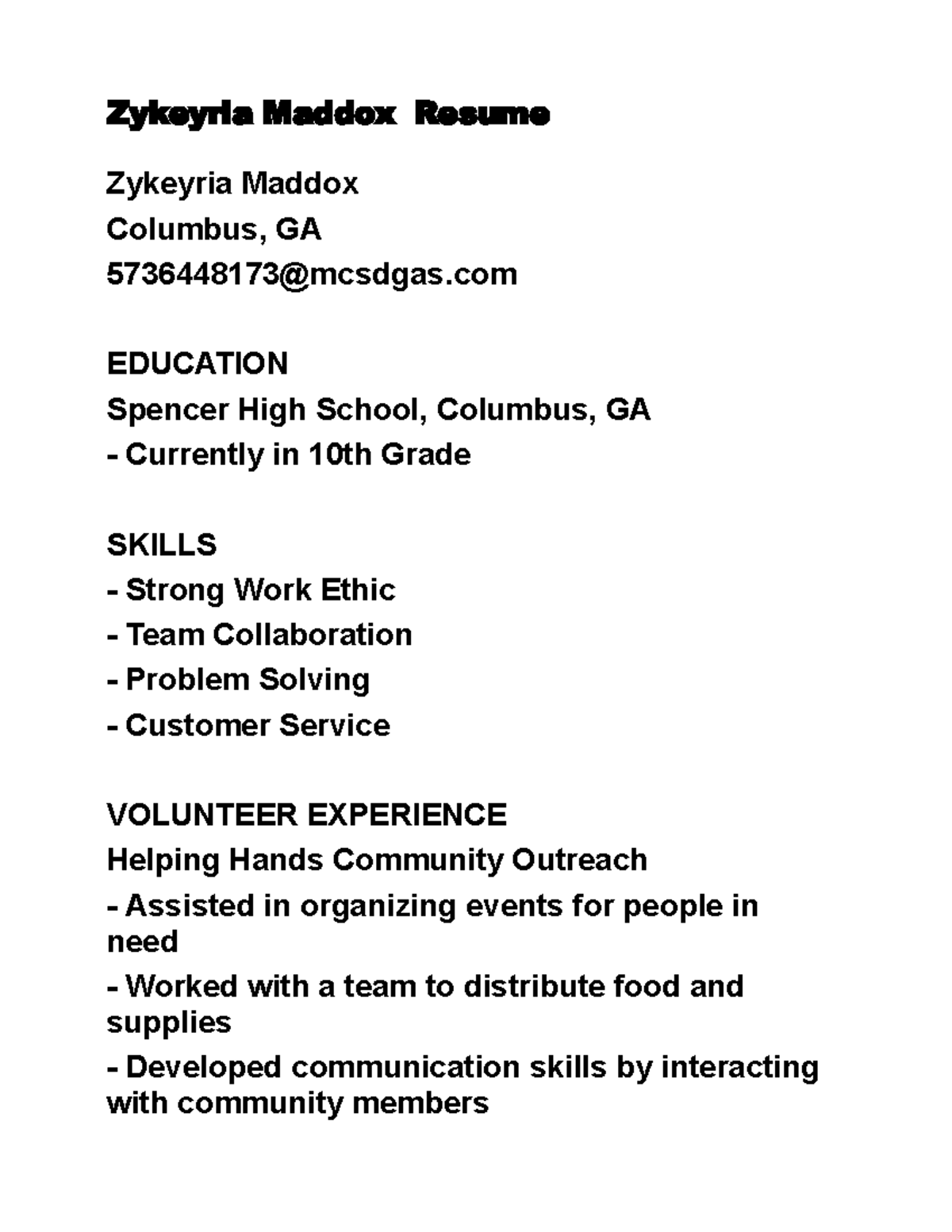 Document 5 - swat - sdf45 - Zykeyria Maddox Resume Zykeyria Maddox ...
