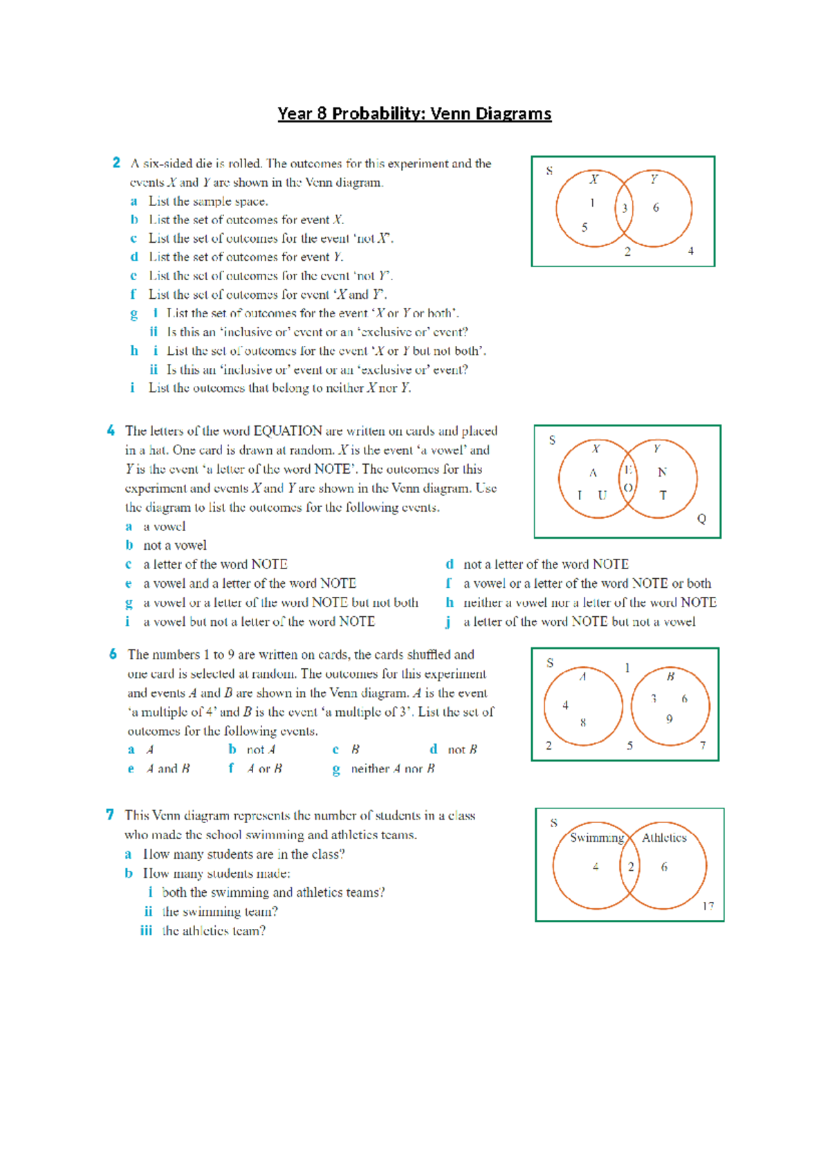 Year 8 Probability: Venn Diagrams Analysis and Examples - Studocu