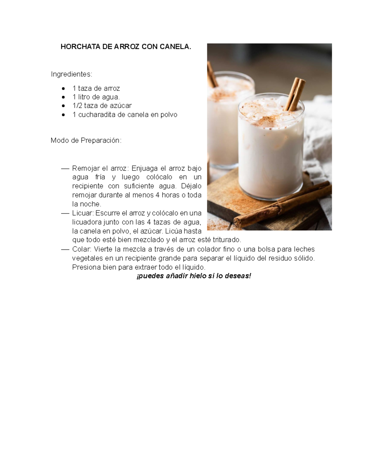 Receta de Horchata de Arroz con Canela: Preparación y Ingredientes ...