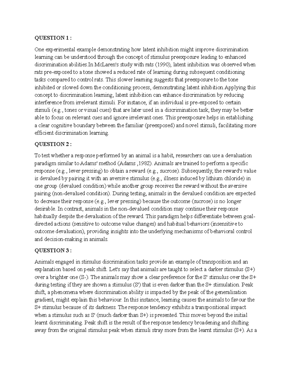 710082824 PSY2303 Exam - QUESTION 1 : One experimental example ...
