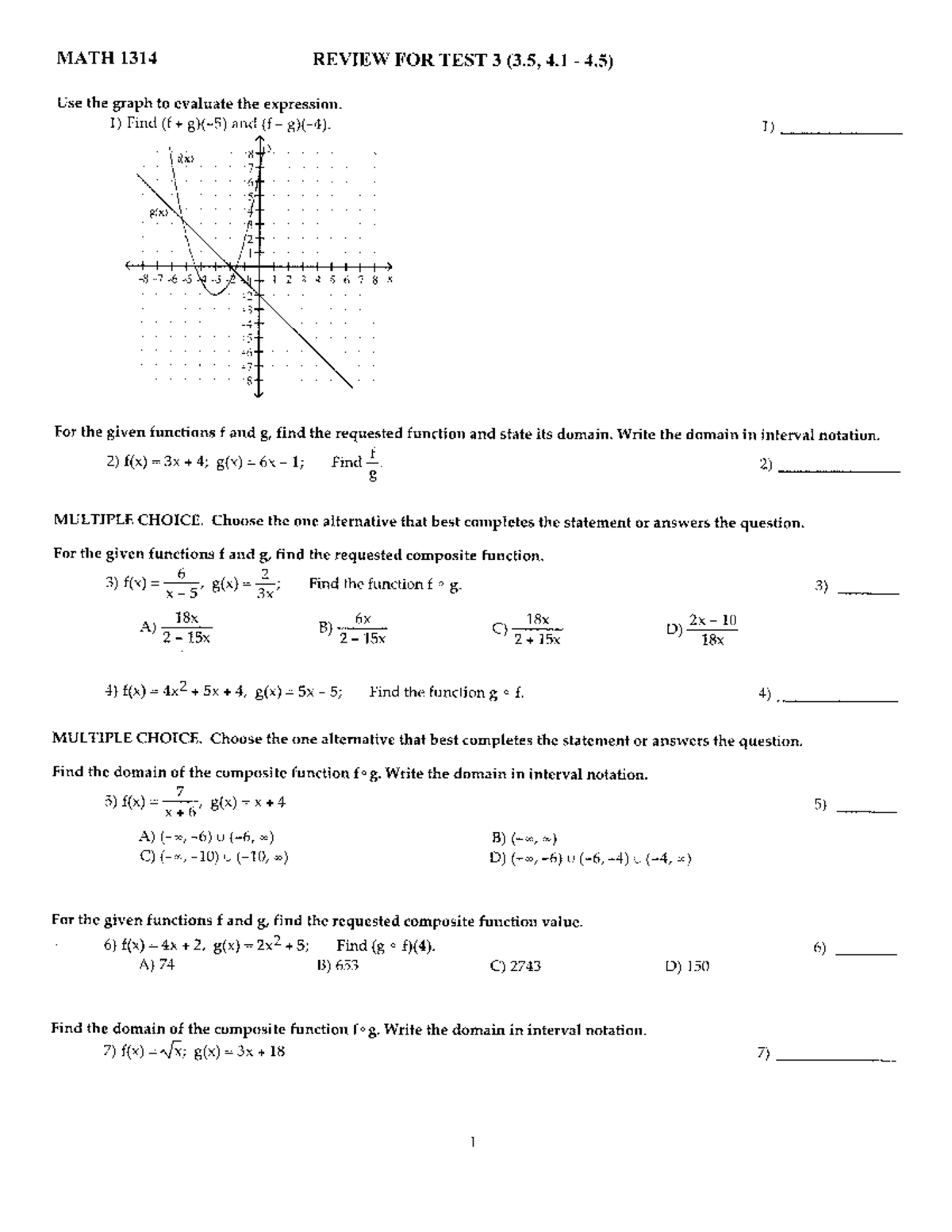 Math1314-Review for Test 2-spr'22 - MATH 1314 REVIEW FOR TEST 3 (3, 4 4 ...