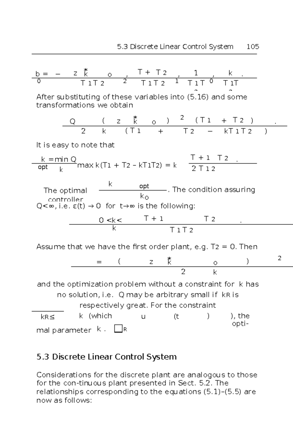 Modern Control Theory: Discrete Linear Control Systems (Course Code: 5. ...
