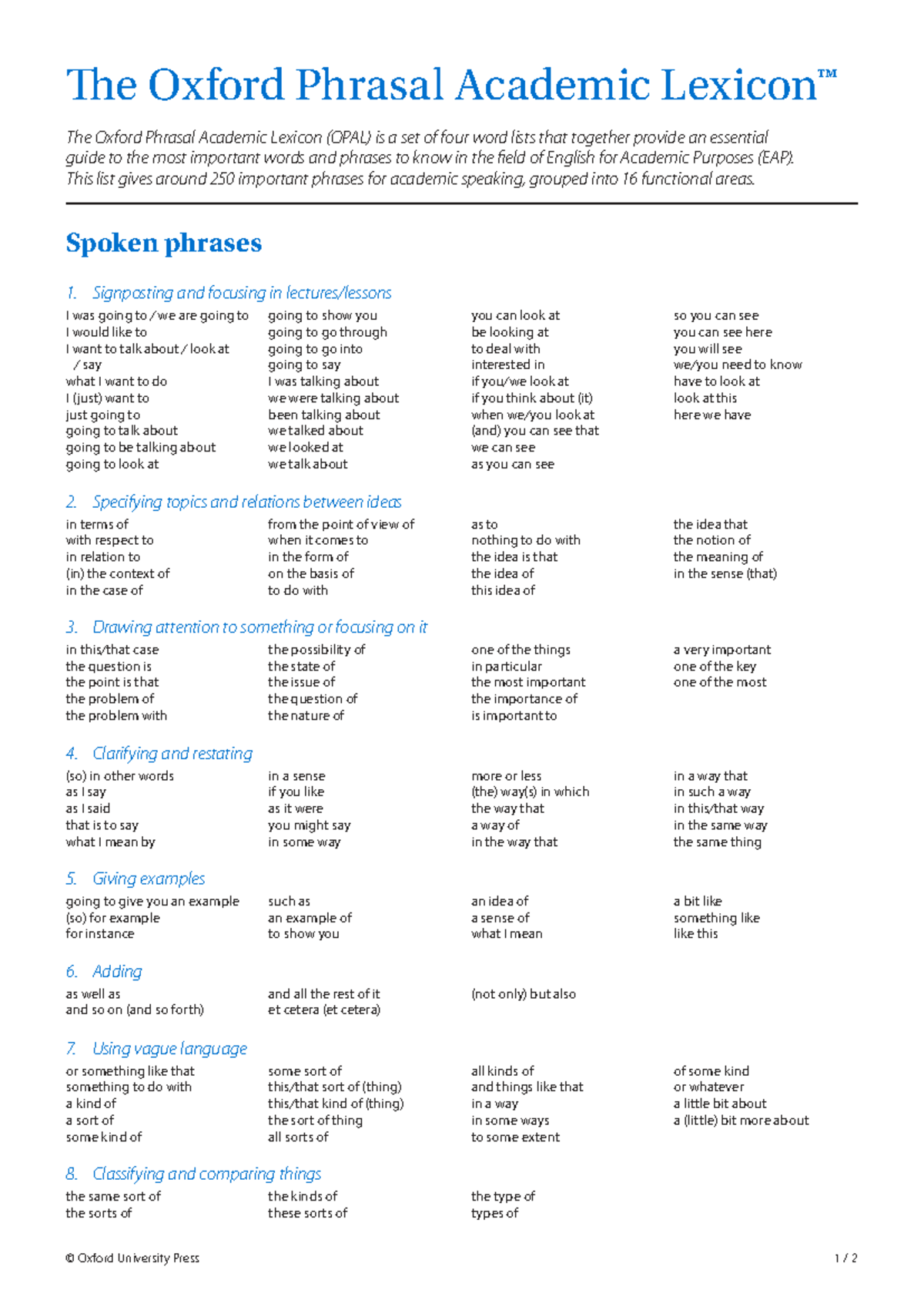 OPAL: Essential Spoken Phrases for EAP - 3000 Words Guide - Studocu