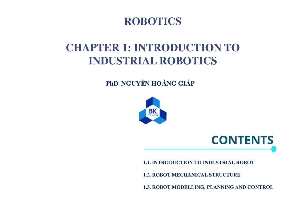 NHG Lecture Robotics 1: Intro to Industrial Robotics - Studocu