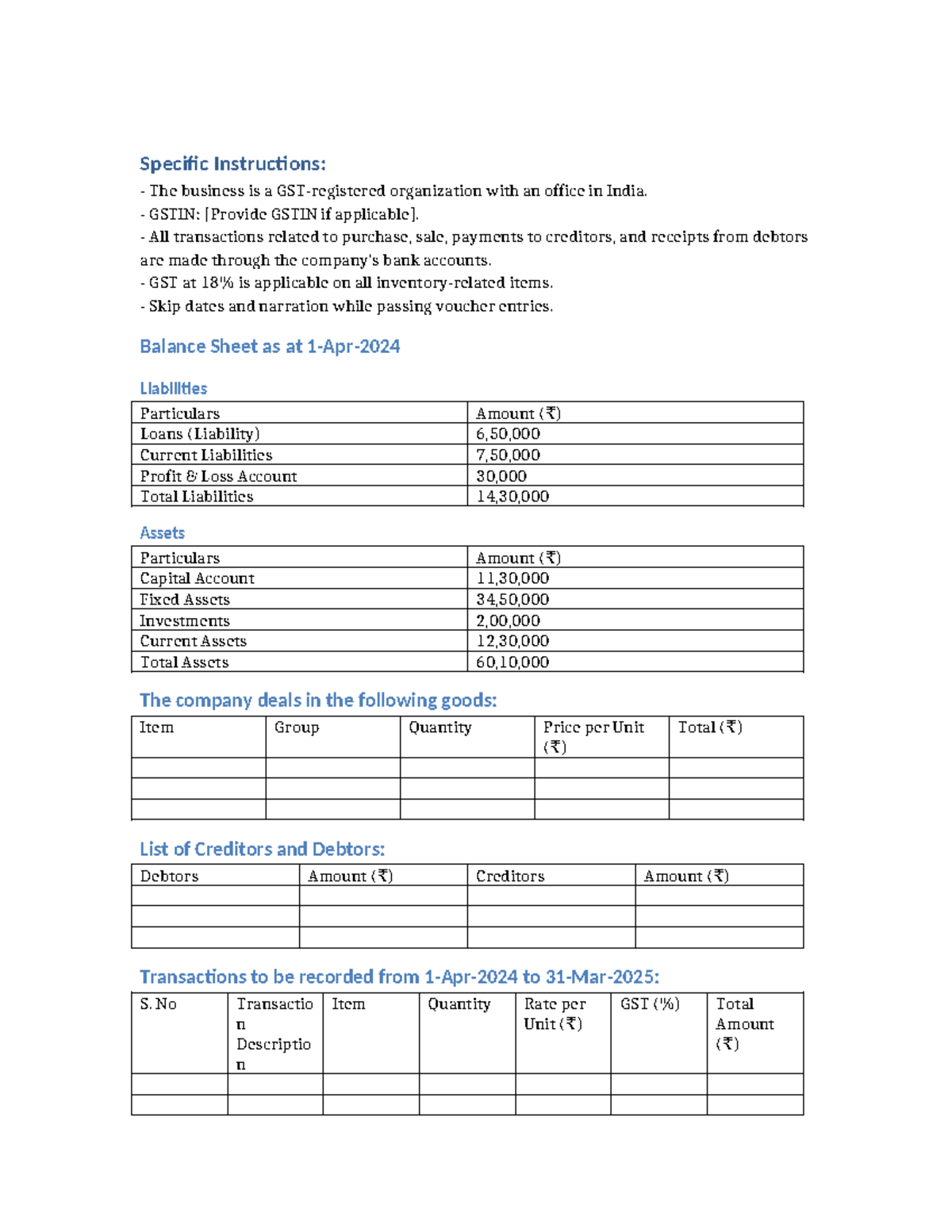 Formatted Question - Balance Sheet (GST Registered) - Studocu