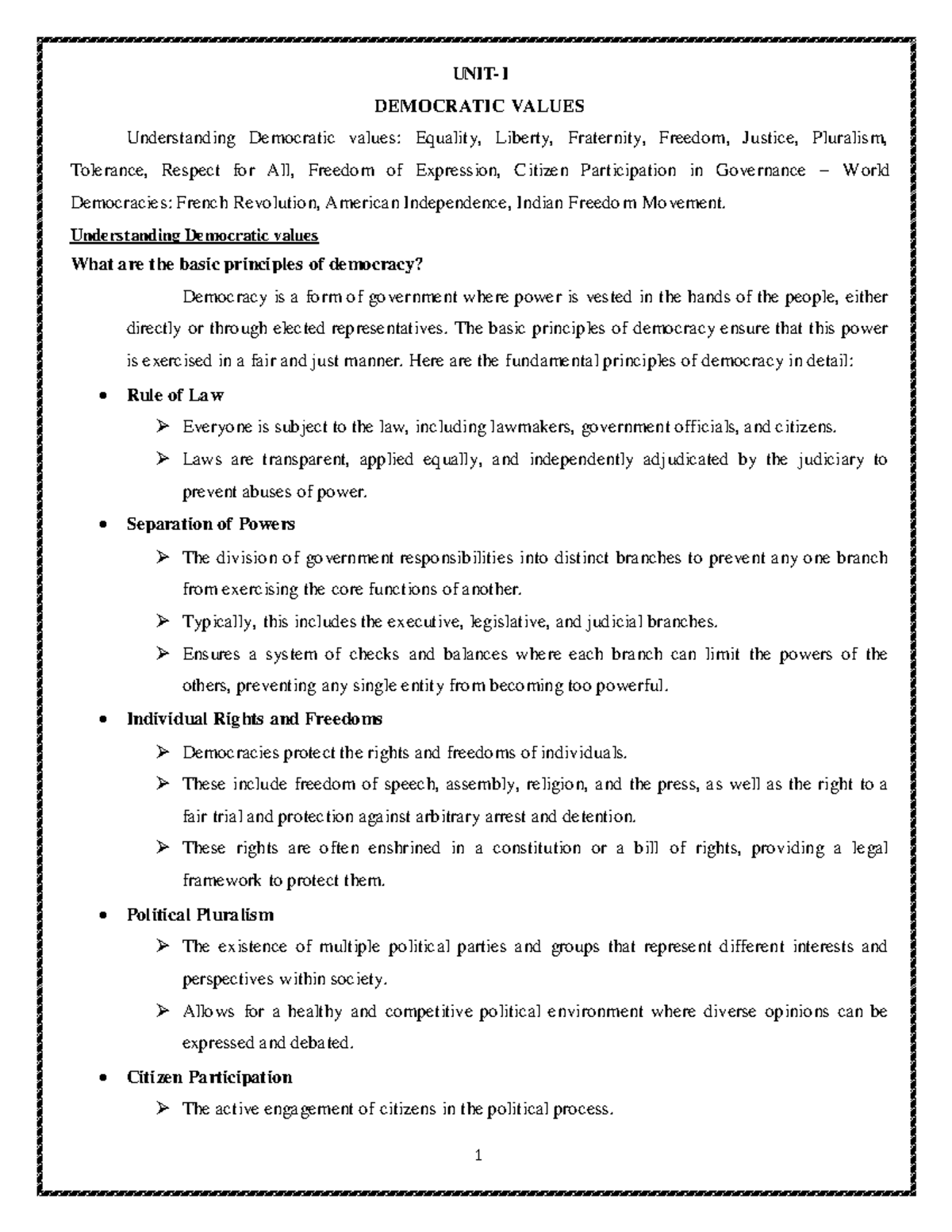 GE3791 - Human Values and Ethics: Understanding Democratic Principles ...