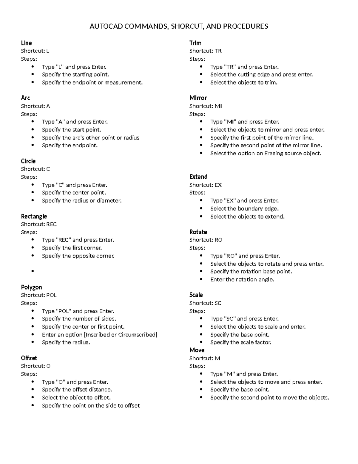 AutoCAD Commands Grade 7 - AUTOCAD COMMANDS, SHORCUT, AND PROCEDURES ...