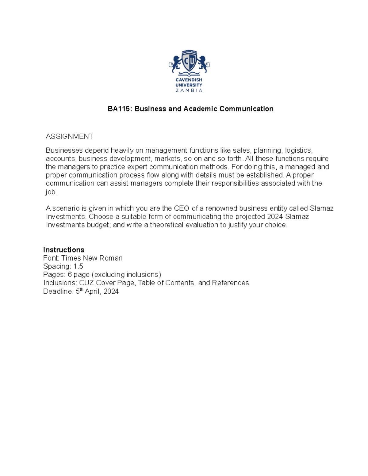 BA115: Business Communication Assignment - 2024 Budget Evaluation - Studocu