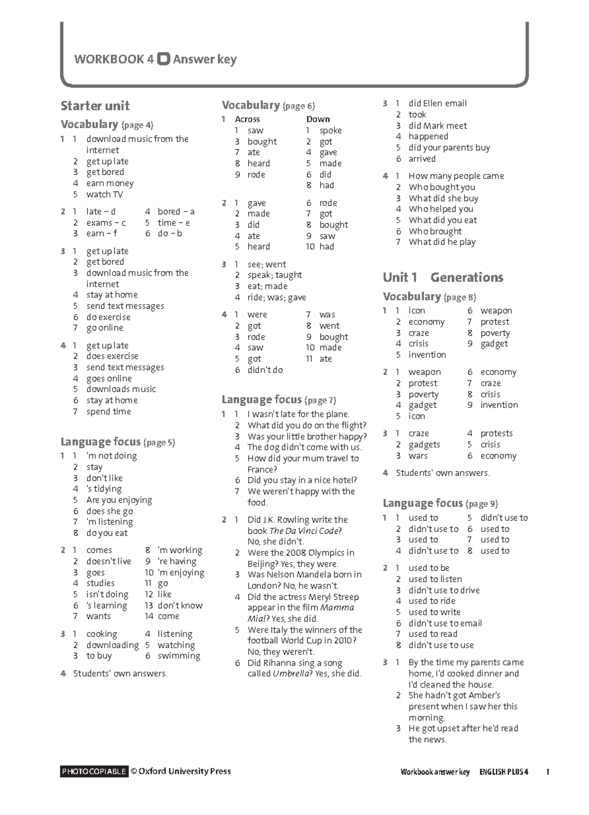 ENGLISH PLUS 4 - Workbook Answer Key Overview and Solutions - Studocu