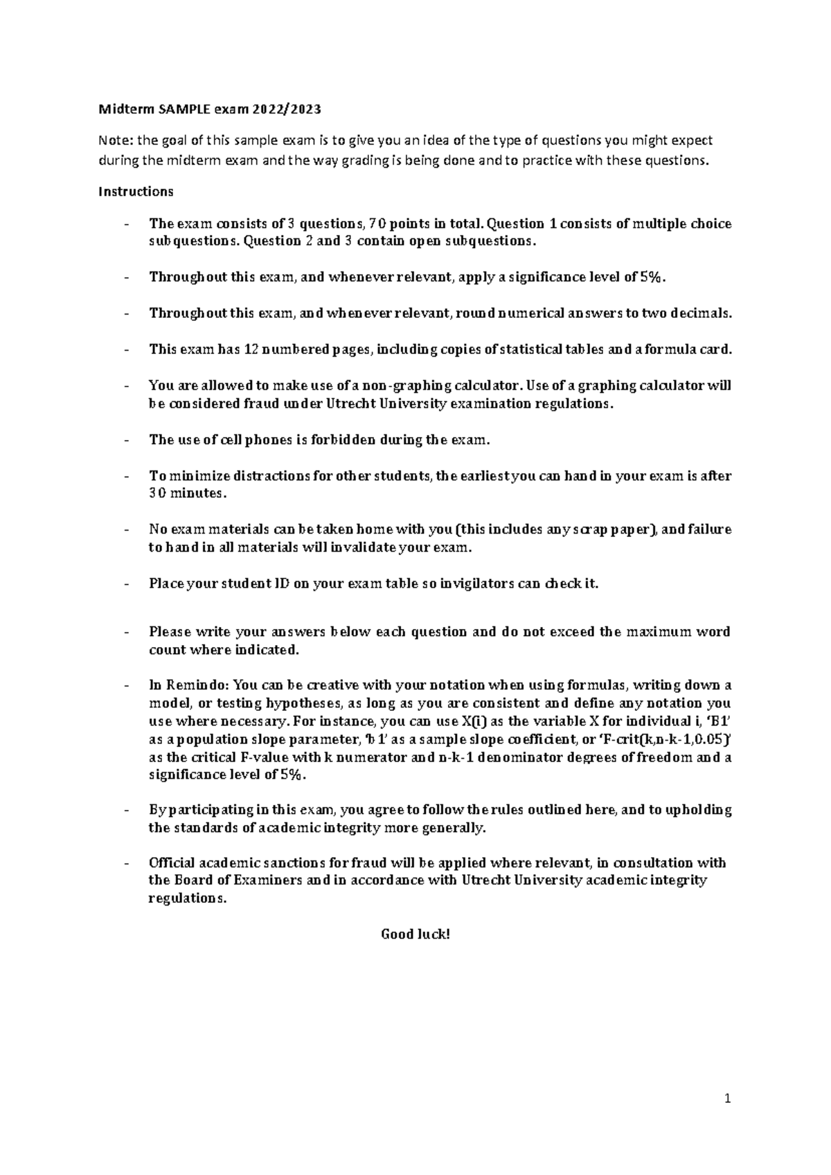 Midterm Sample Exam 2022: Key Questions and Guidelines - Studeersnel