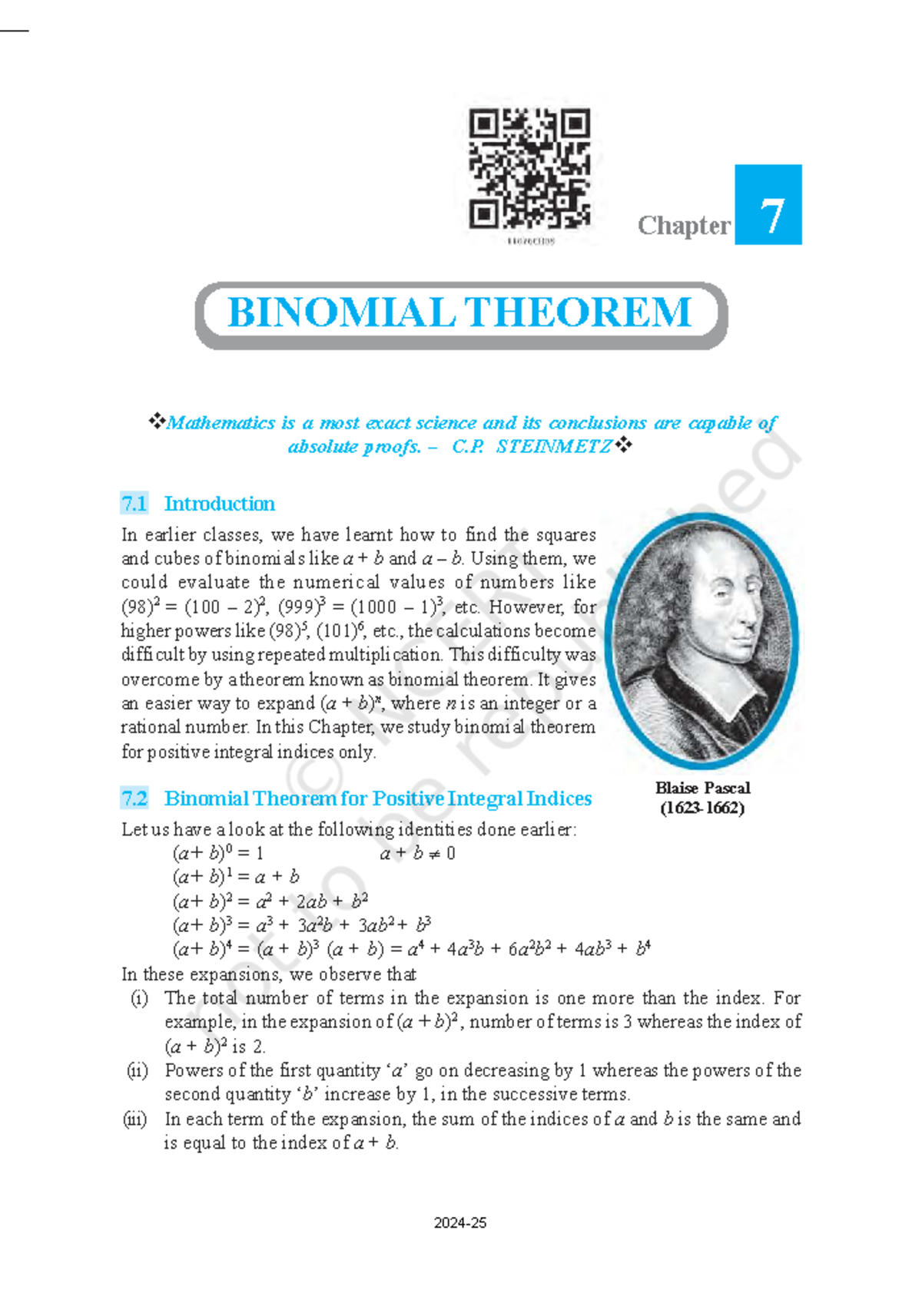 107 MATHEMATICS Chapter 7: Binomial Theorem Practice Paper - Studocu