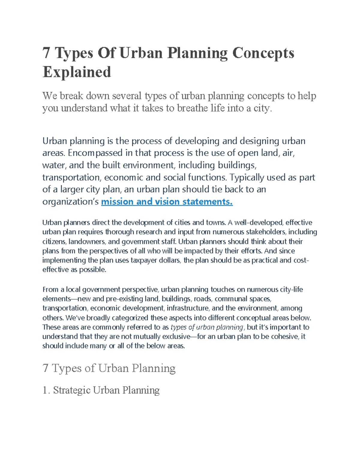 7 Types of Urban Planning Concepts Explained in Detail - Studocu