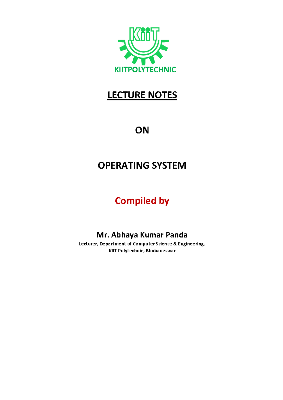 Lecture Notes on Operating Systems - CSE 4th Year - Studocu