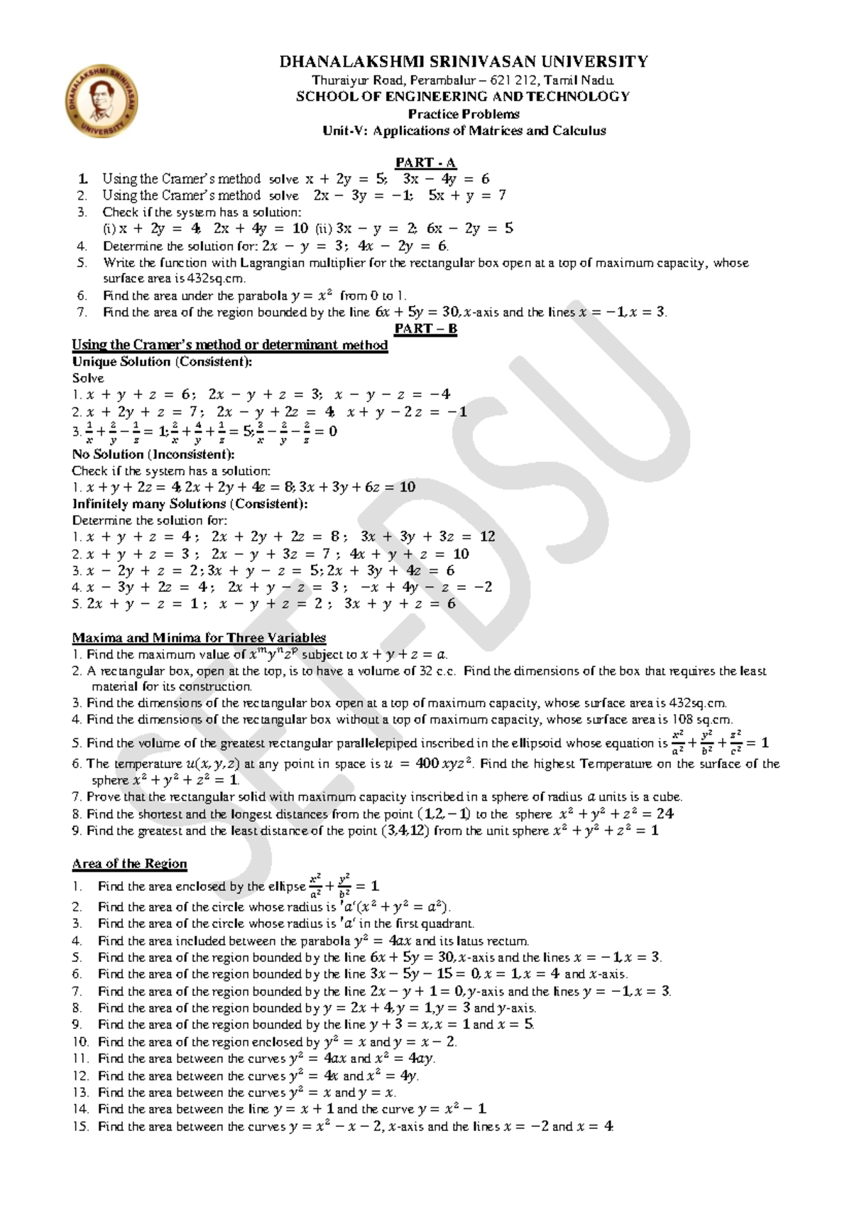 Unit-5 QB - Practice Problems on Applications of Matrices & Calculus ...