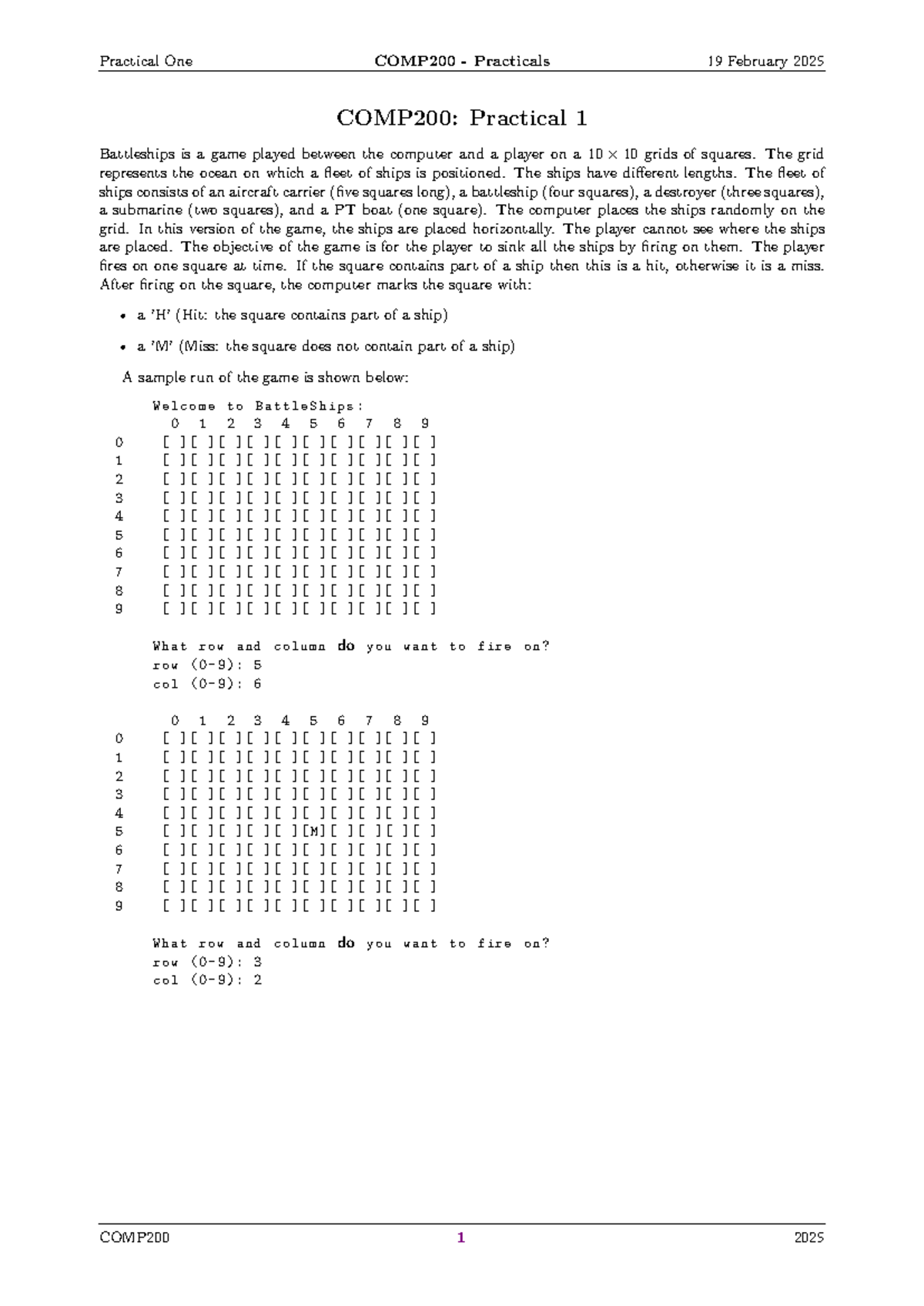 Prac 1 02a33e8804c5fbd5da065226 e33d1d94 - Practical One COMP200 - Practicals 19 February 2025 ...