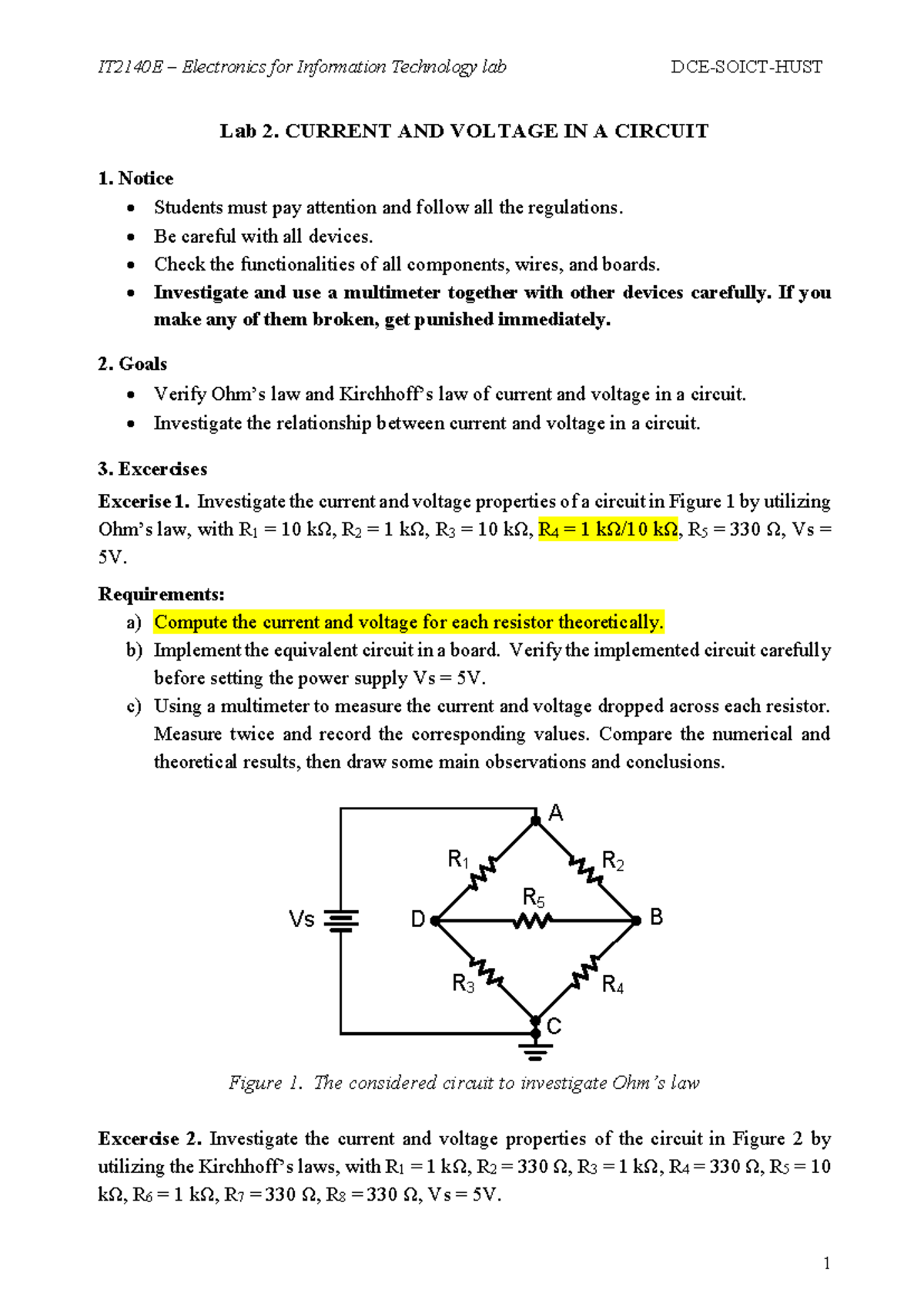 IT2140E Lab 2: Current and Voltage in Circuits Analysis - Studocu