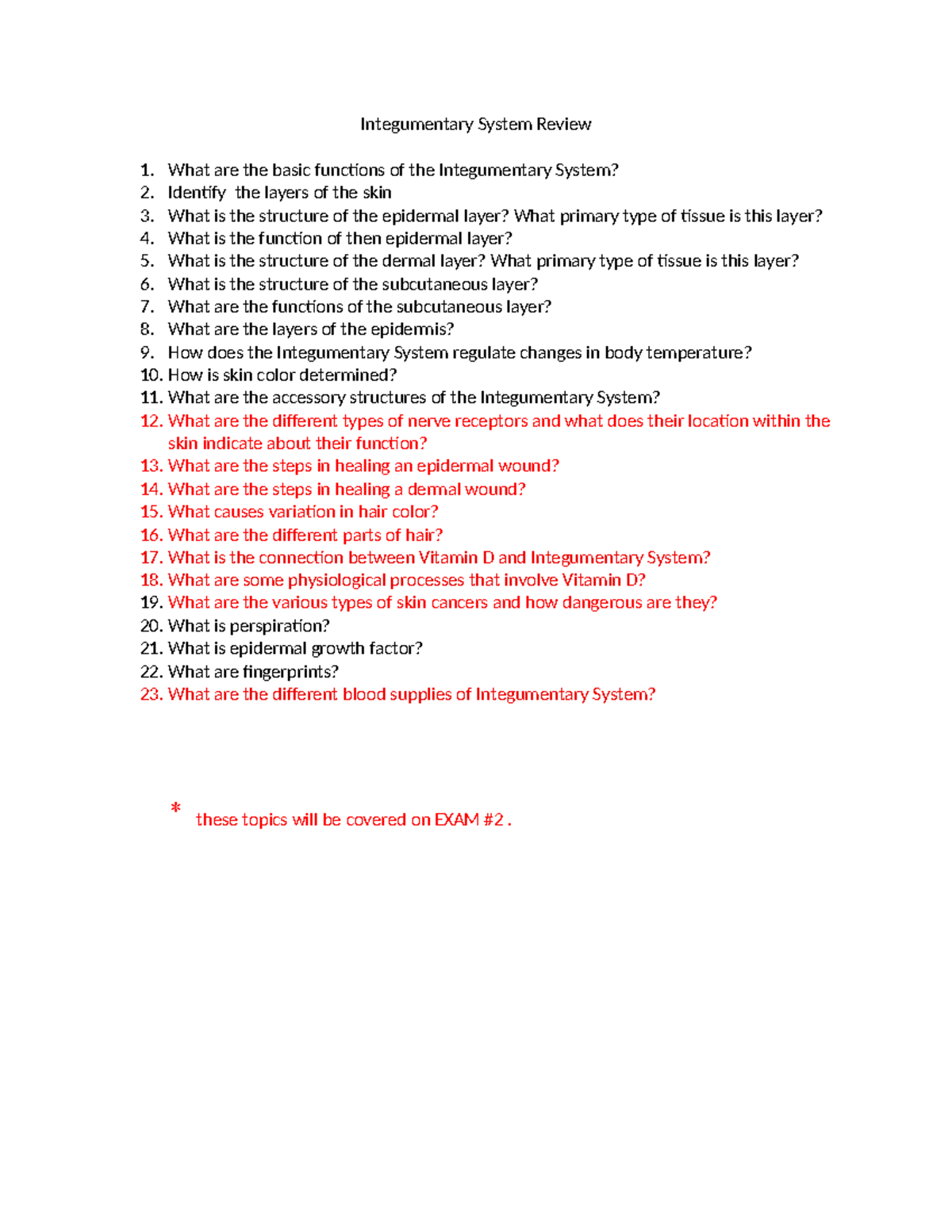 F2025 Integumentary System Final Exam Review Guide - Studocu