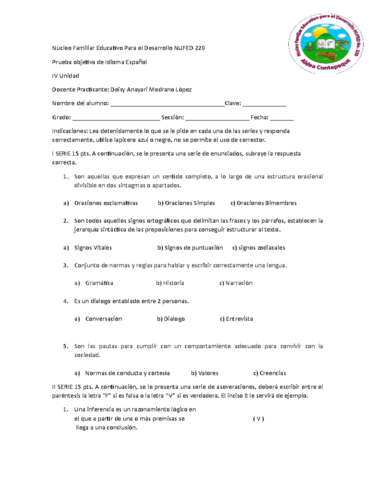 Prueba Objetiva 2 - ***** - Núcleo Familiar Educativo Para el ...