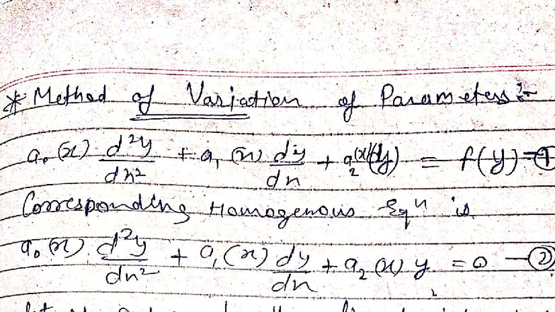 Variation of Parameters: Differential Equations Method (MATH 201) - Studocu