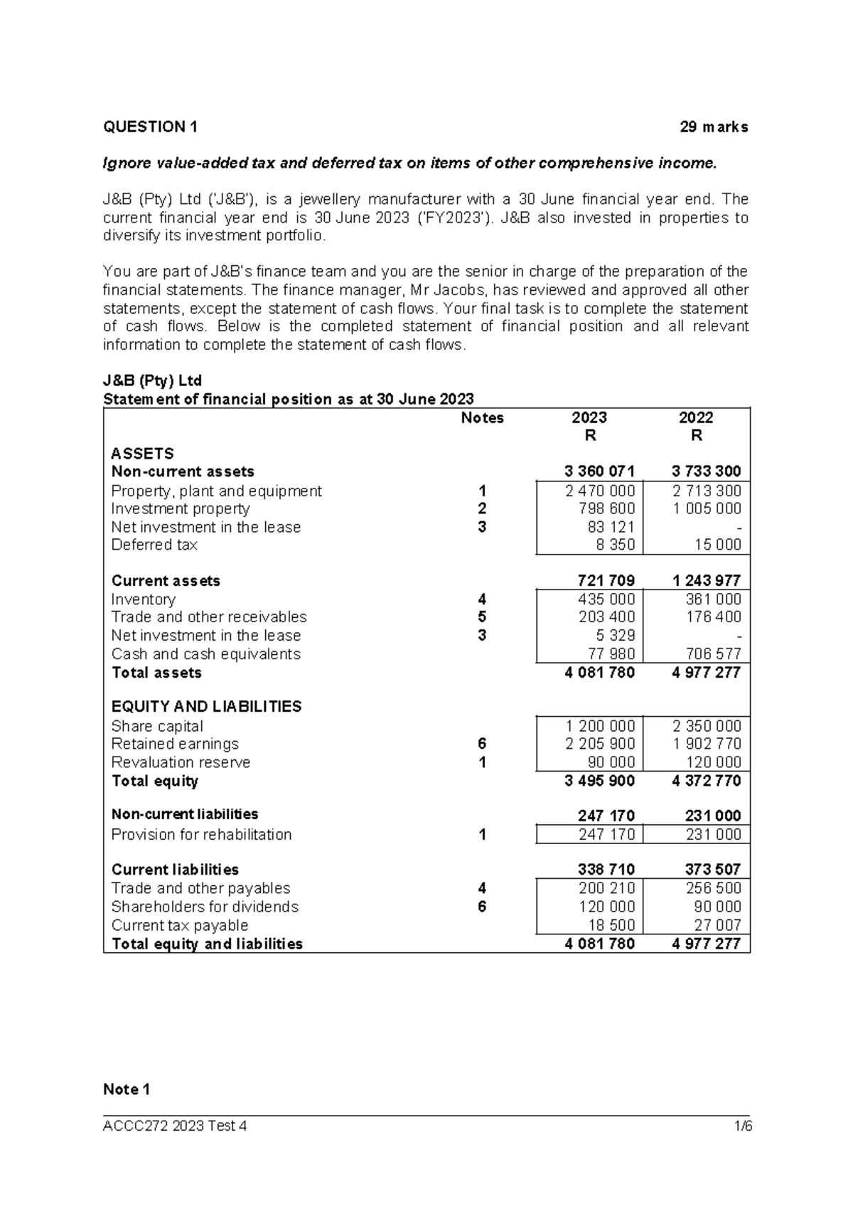 Class Test 4 2023: Statement of Cash Flows Preparation - Studocu