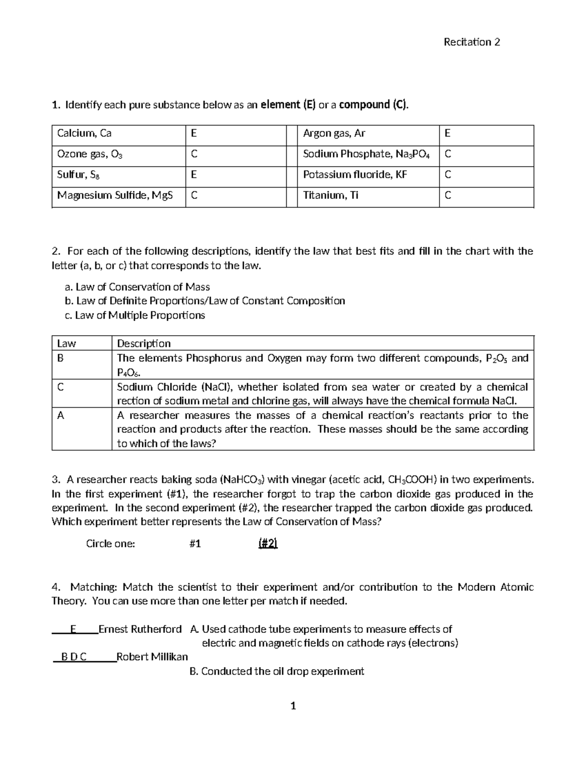 Chemistry R-2 Worksheet: Elements, Compounds, and Atomic Theory - Studocu