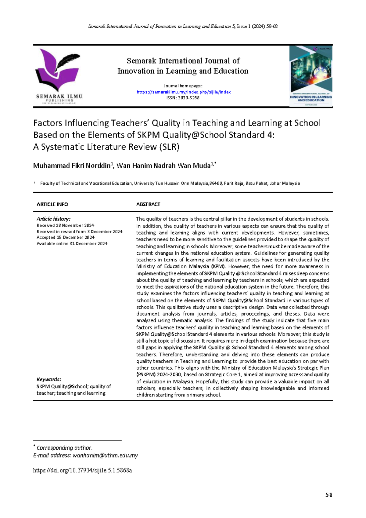 Factors Influencing Teaching Quality: A Systematic Review on SKPM ...