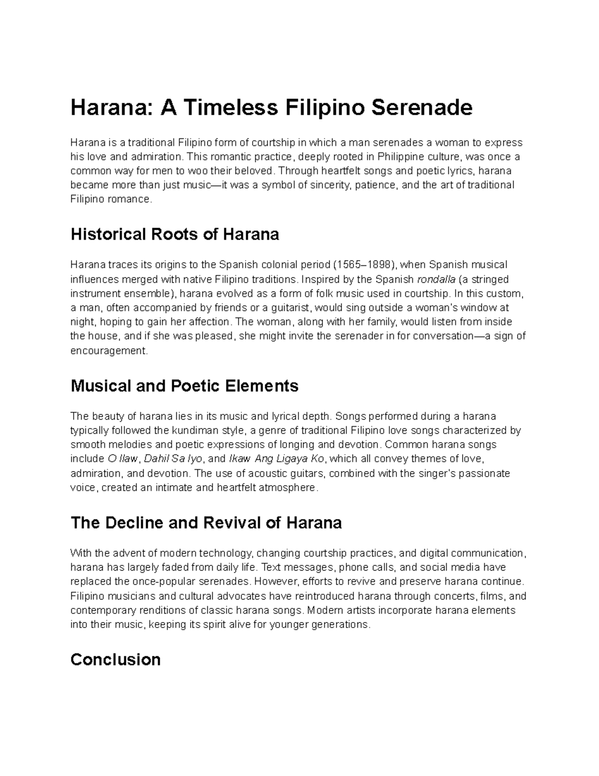 Understanding Harana: The Art of Filipino Serenade - Studocu
