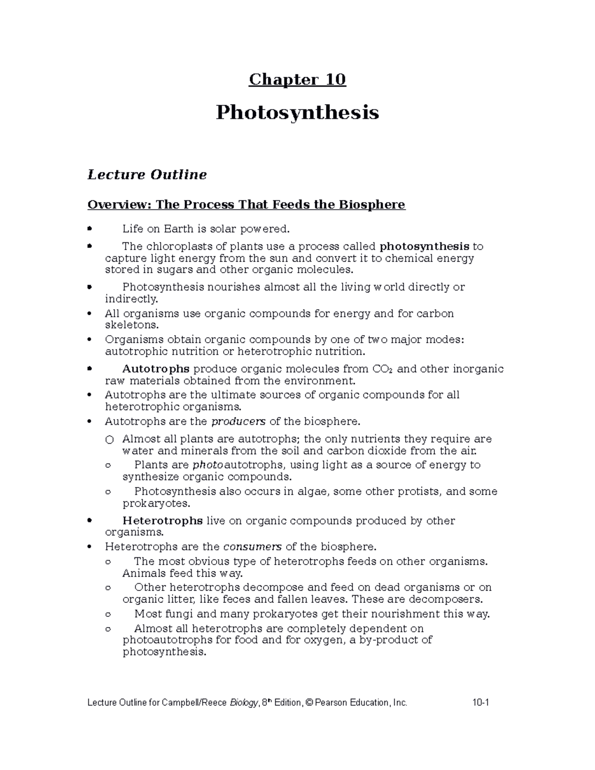 Doc. AP Bio~ Ch. 10 Detail Lect Outline - Chapter 10 Photosynthesis ...