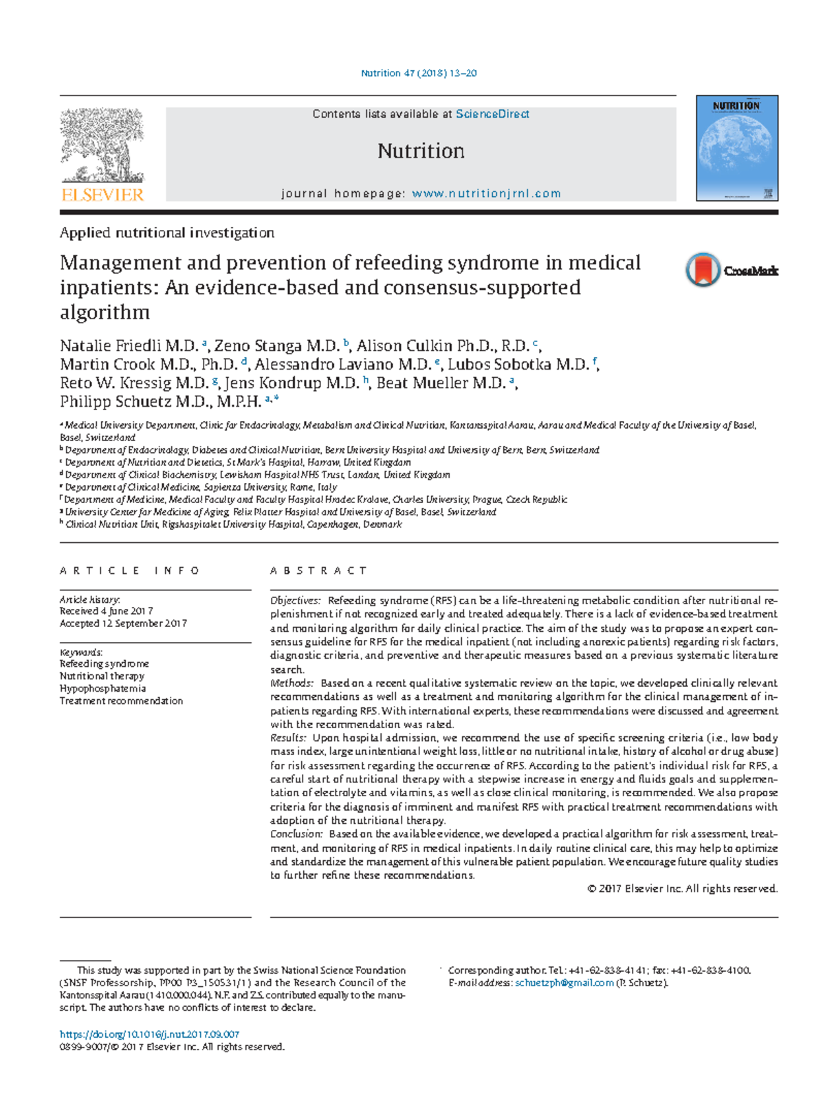 Management and Prevention of Refeeding Syndrome in Medical Inpatients ...