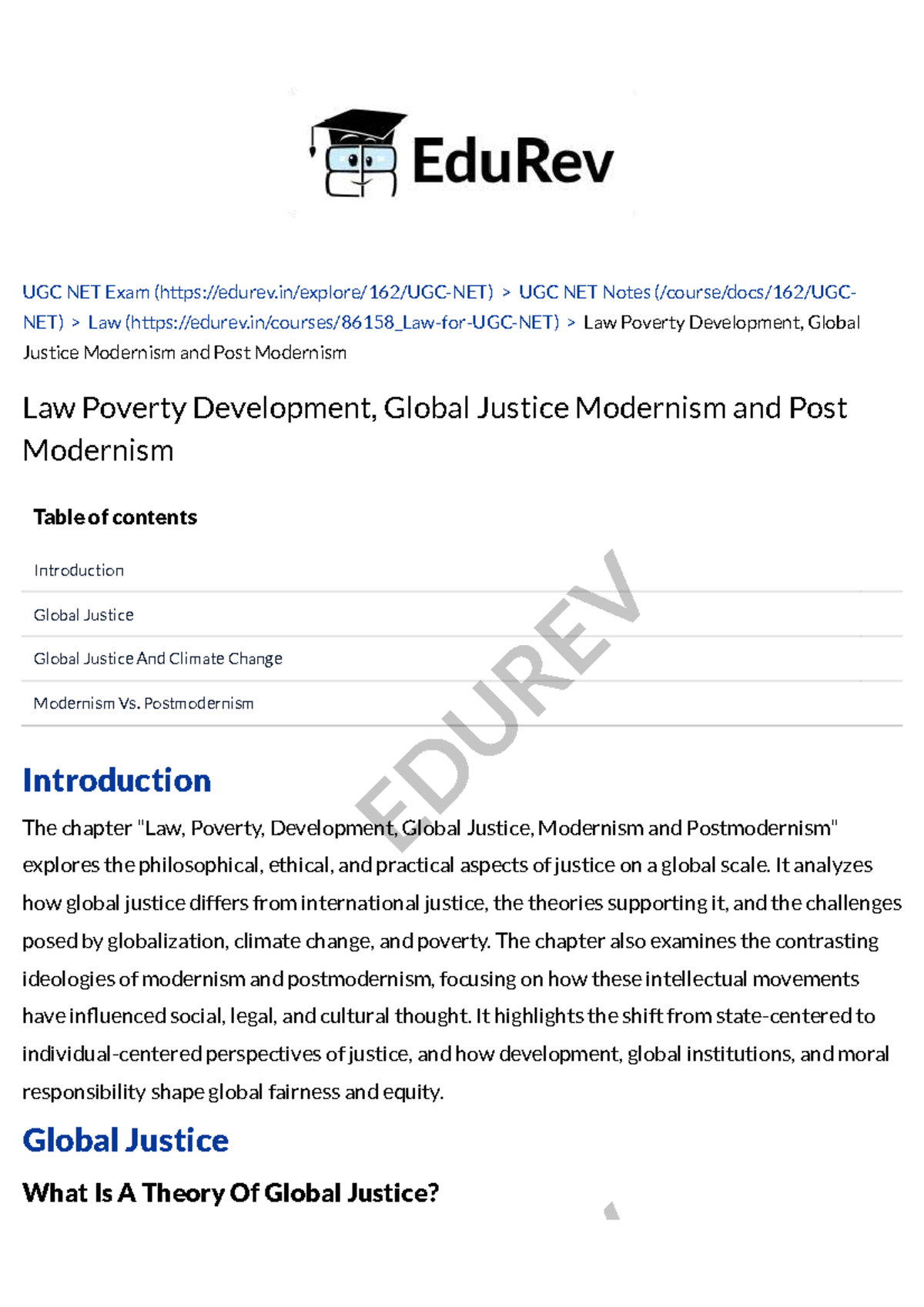 UGC NET Exam Notes: Law, Poverty, Development & Global Justice - Studocu