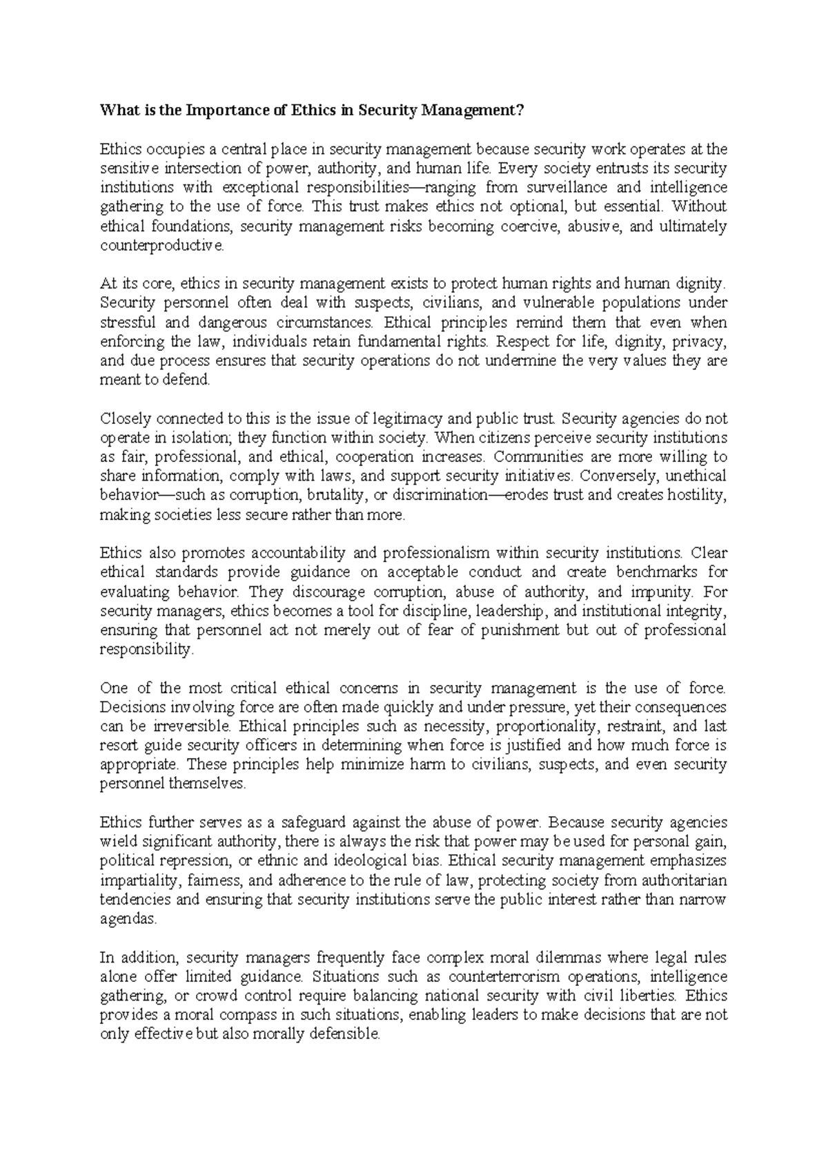 Ethics in Security Management: Importance and Implications - Studocu