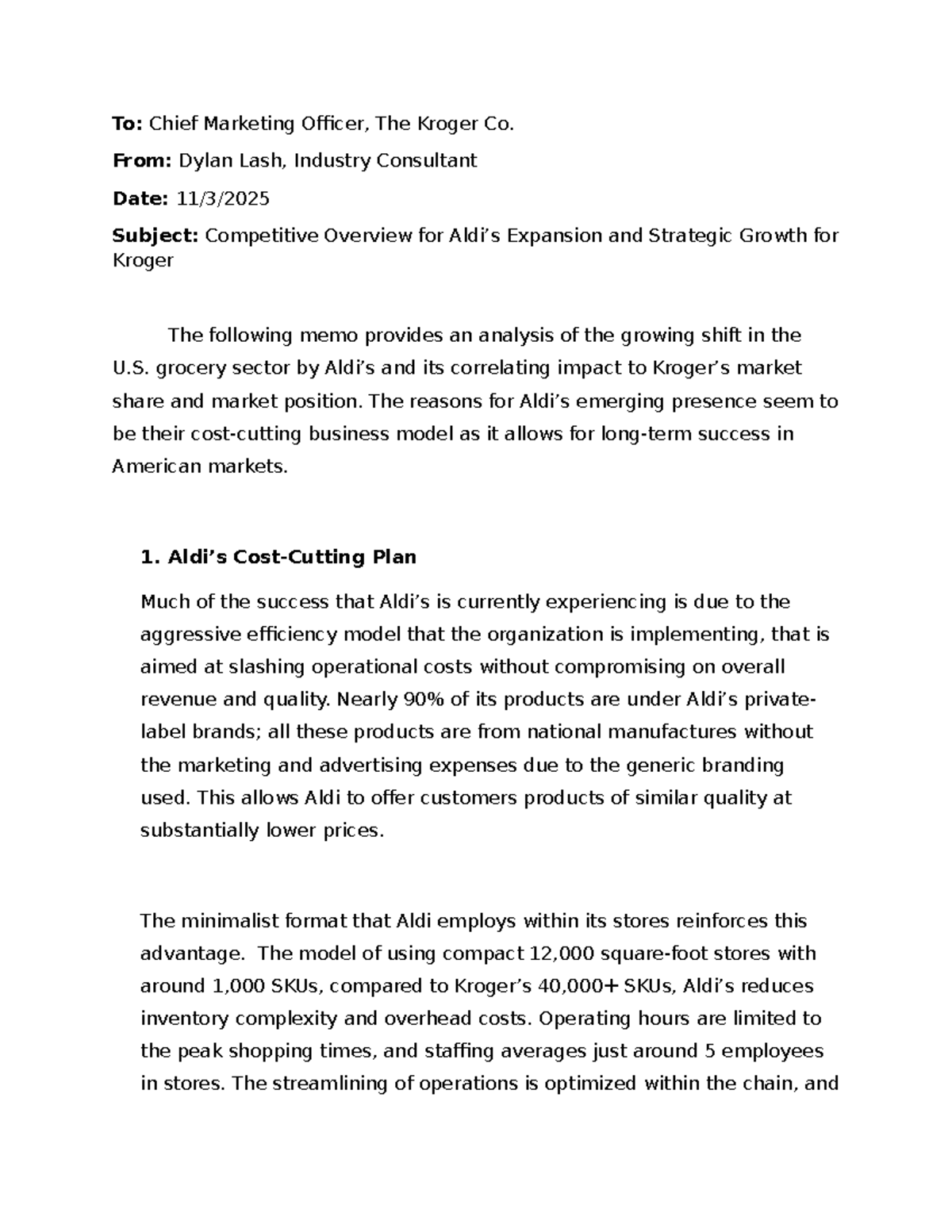 Aldi's Business Memo - Case Study on Competitive Growth Strategies ...