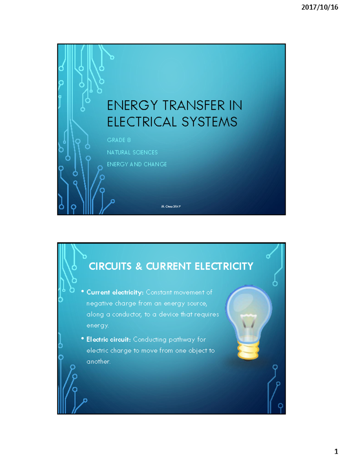 Grade 8 Natural Sciences: Energy Transfer in Electrical Systems - Studocu