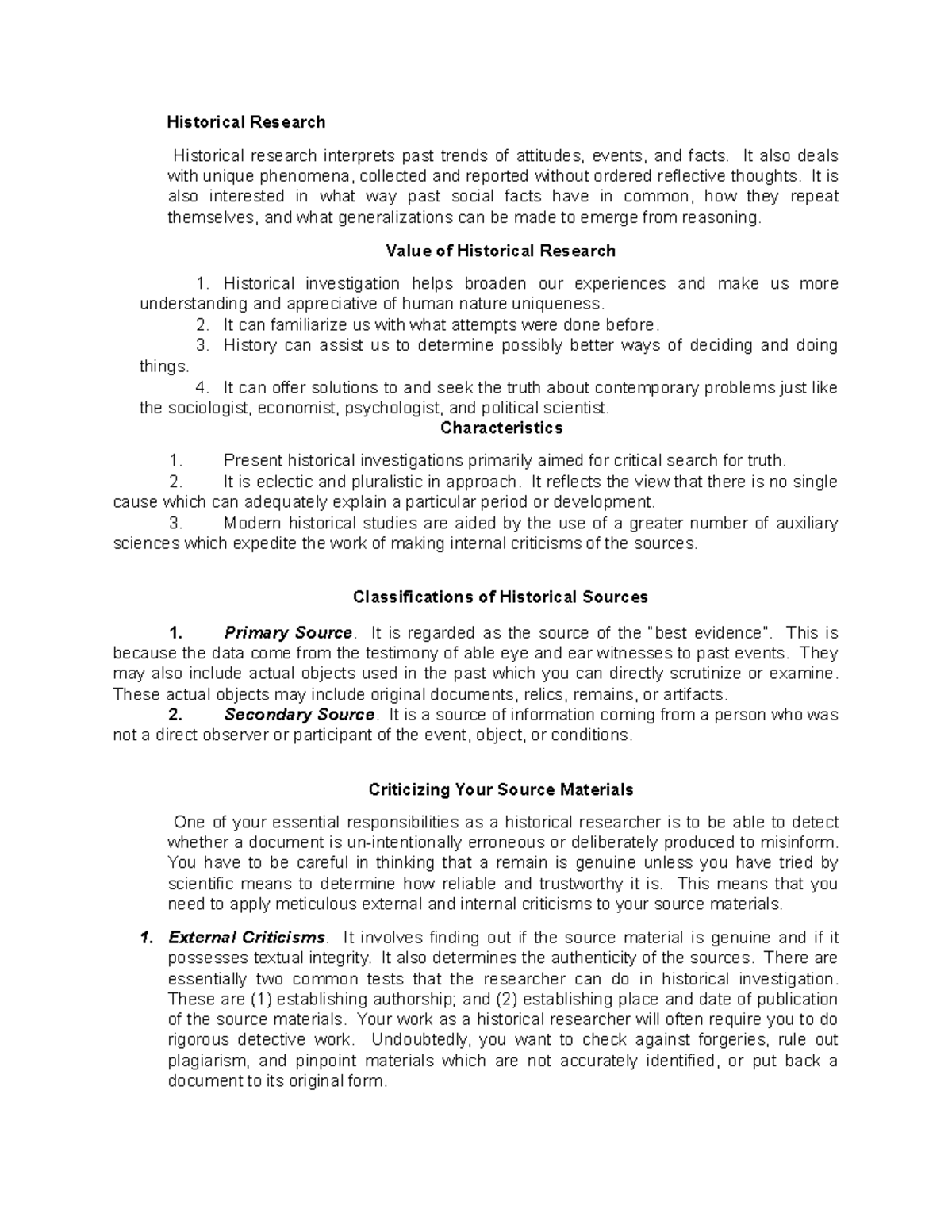 Historical Research Insights and Experimental Methods Overview - Studocu